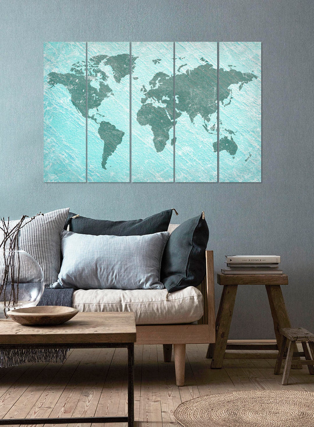 Hanging Map, World Map Canvas Print, Art Travel Map, Wall Decor ...