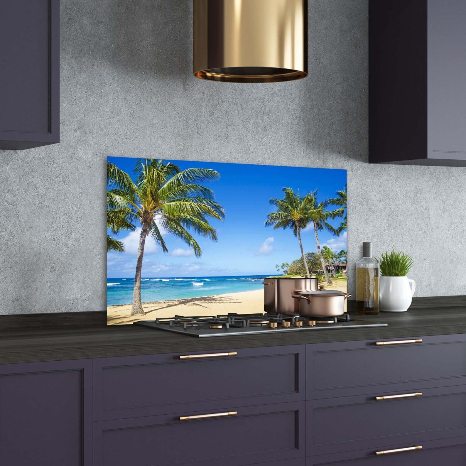 Kitchen Glass Panel, Wall Protector, Tropical Beach Splashback, Green ...
