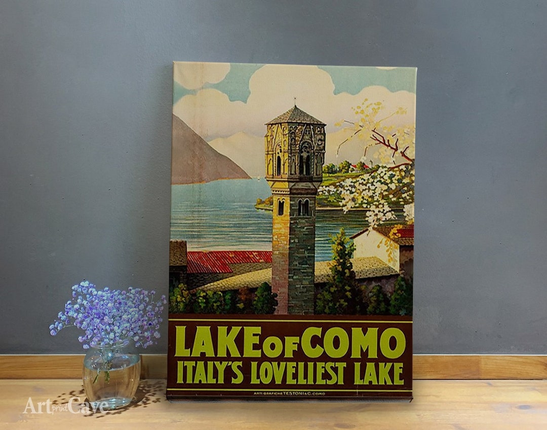 Italy Lake of Como Travel Poster Cotton Canvas, Digital Print, Retro ...