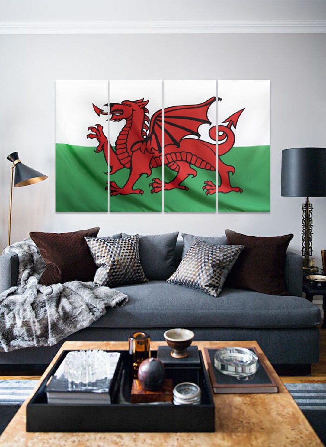 Wales National Flag Large Canvas, Wales, World Wide, Waving Flag, Flag ...