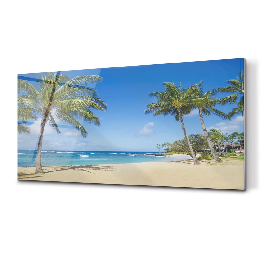 Kitchen Glass Panel, Wall Protector, Tropical Beach Splashback, Green ...