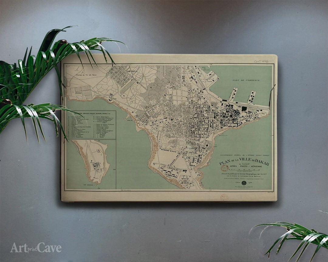 Old Map of Dakar Senegal 1925 Cotton Canvas, Digital Print, Map Poster ...