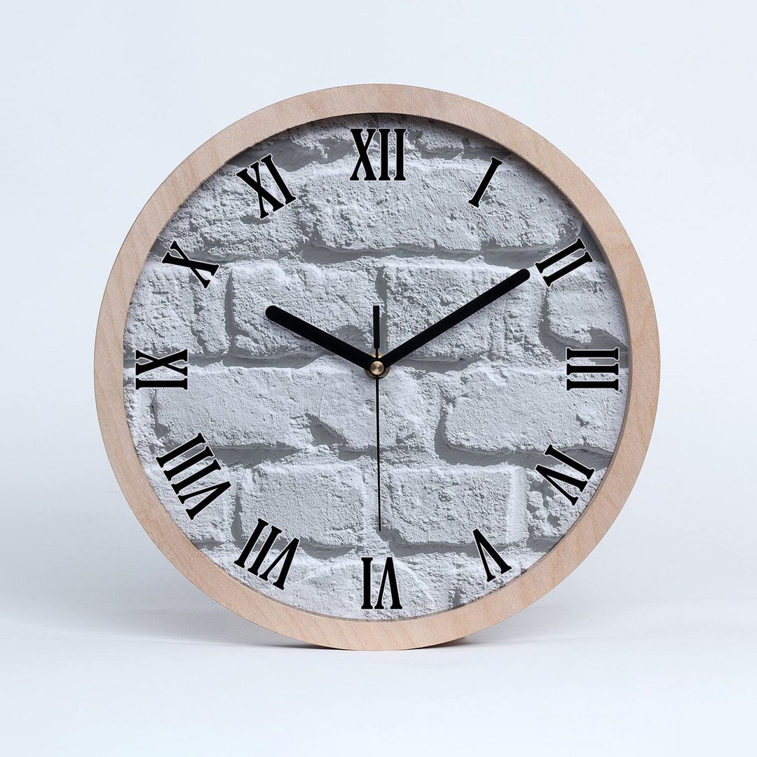Wood Wall Clock, Brick Wall Wall Clock, Brown , Diameter 20 Cm, Beige ...
