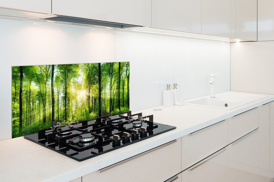 Kitchen Glass Panel, Wall Protector, Fresh Forest Splashback, Green ...