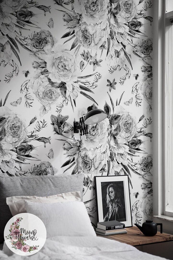 Subtle Flowers wall decor Floral wall mural Flowers | Etsy