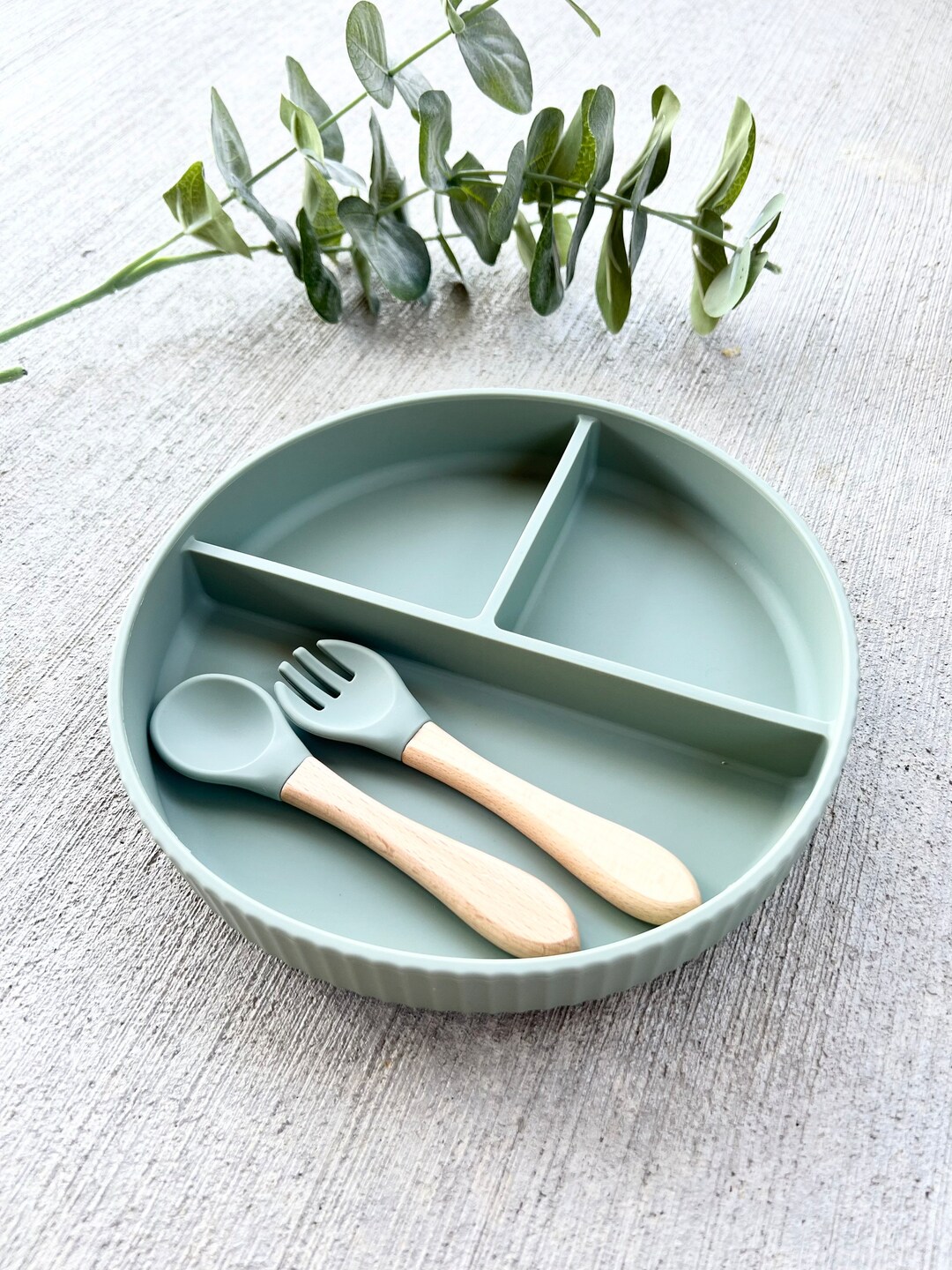 The Perfect Sage Silicone Toddler Plate. Personalized Baby Fork/spoon ...