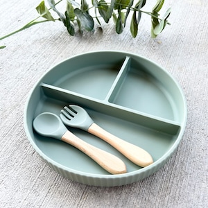 The Perfect Sage Silicone Toddler Plate. Personalized Baby Fork/spoon ...