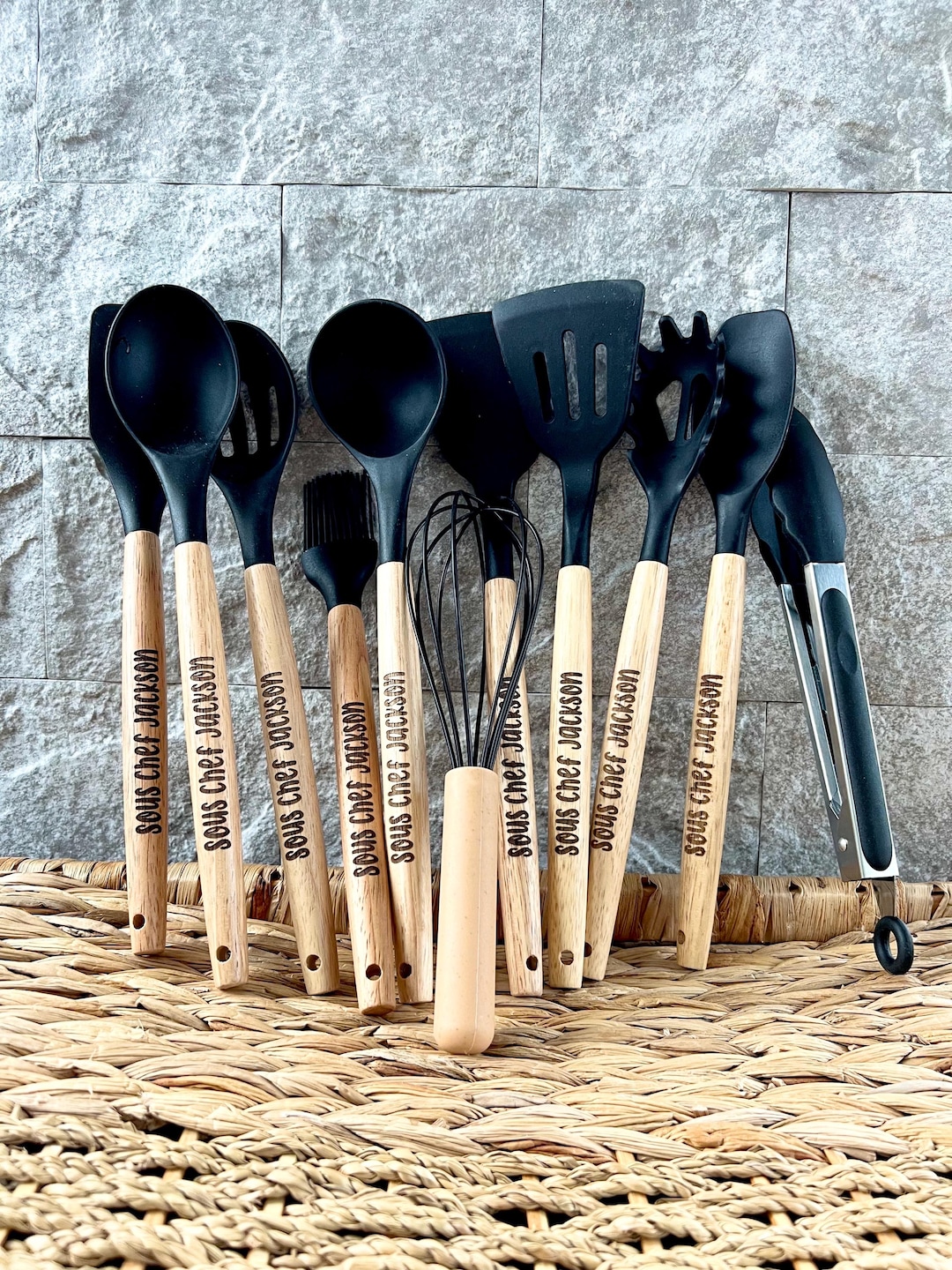 Kids and Youth Custom BLACK Spatula Set- Personalized Silicone Kitchen ...