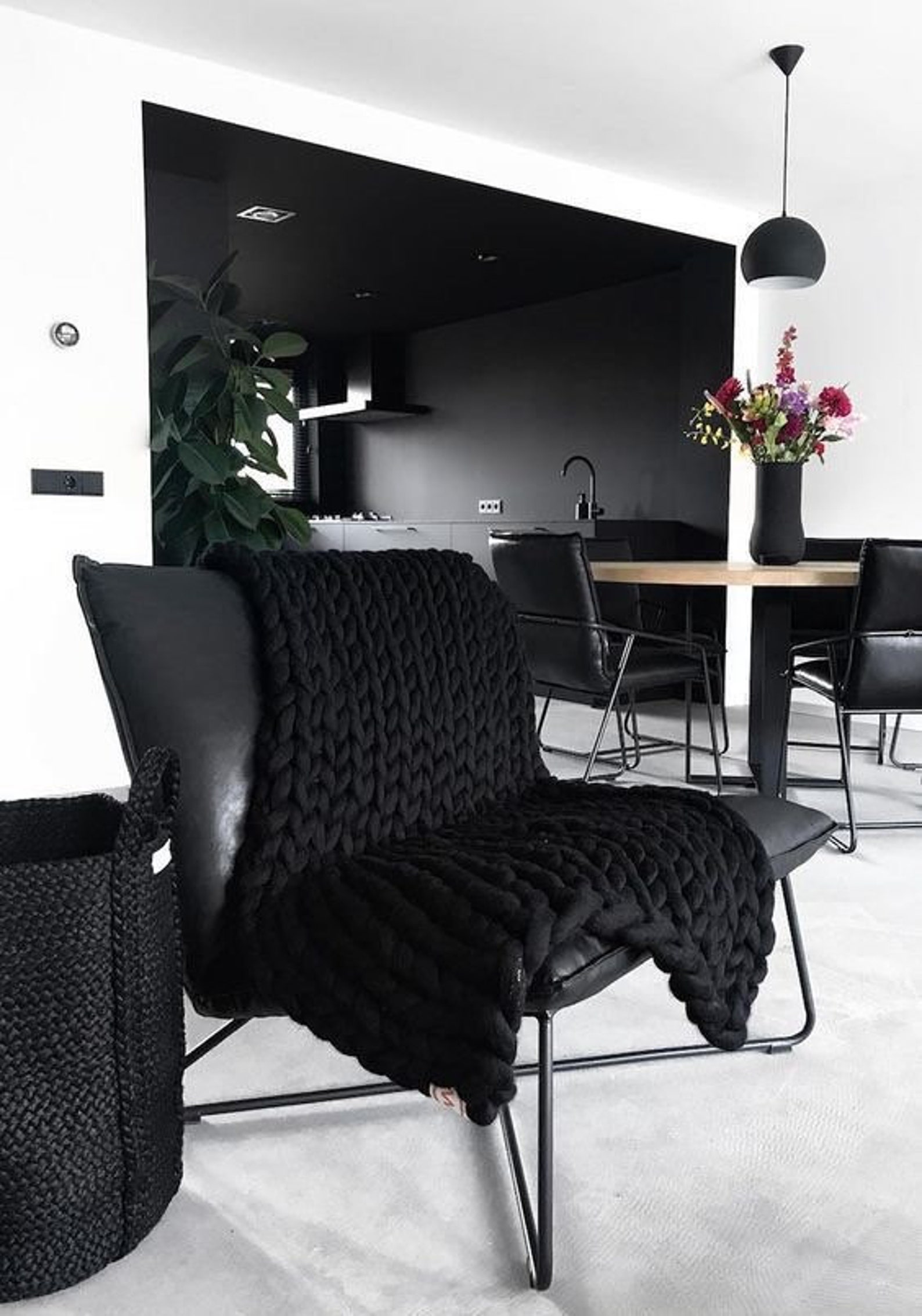Black Chunky Merino Blanket Hand Knit Merino Blanket - Giant Blanket ...
