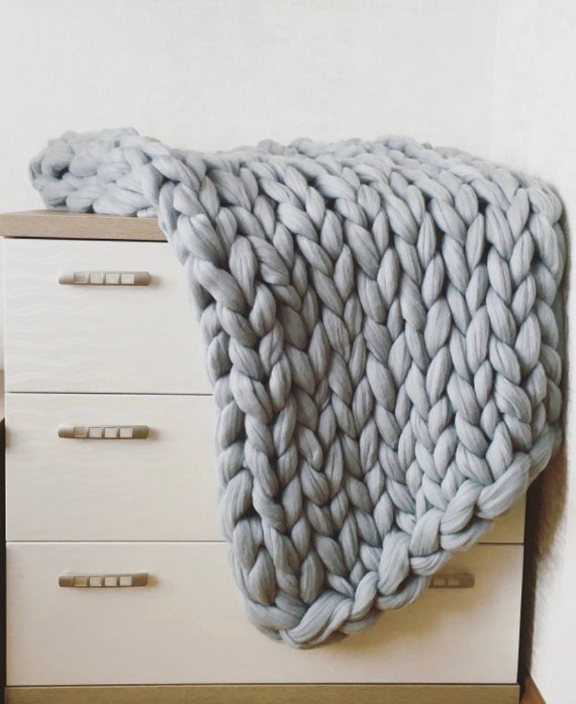 Black Chunky Merino Blanket Hand Knit Merino Blanket - Giant Blanket ...