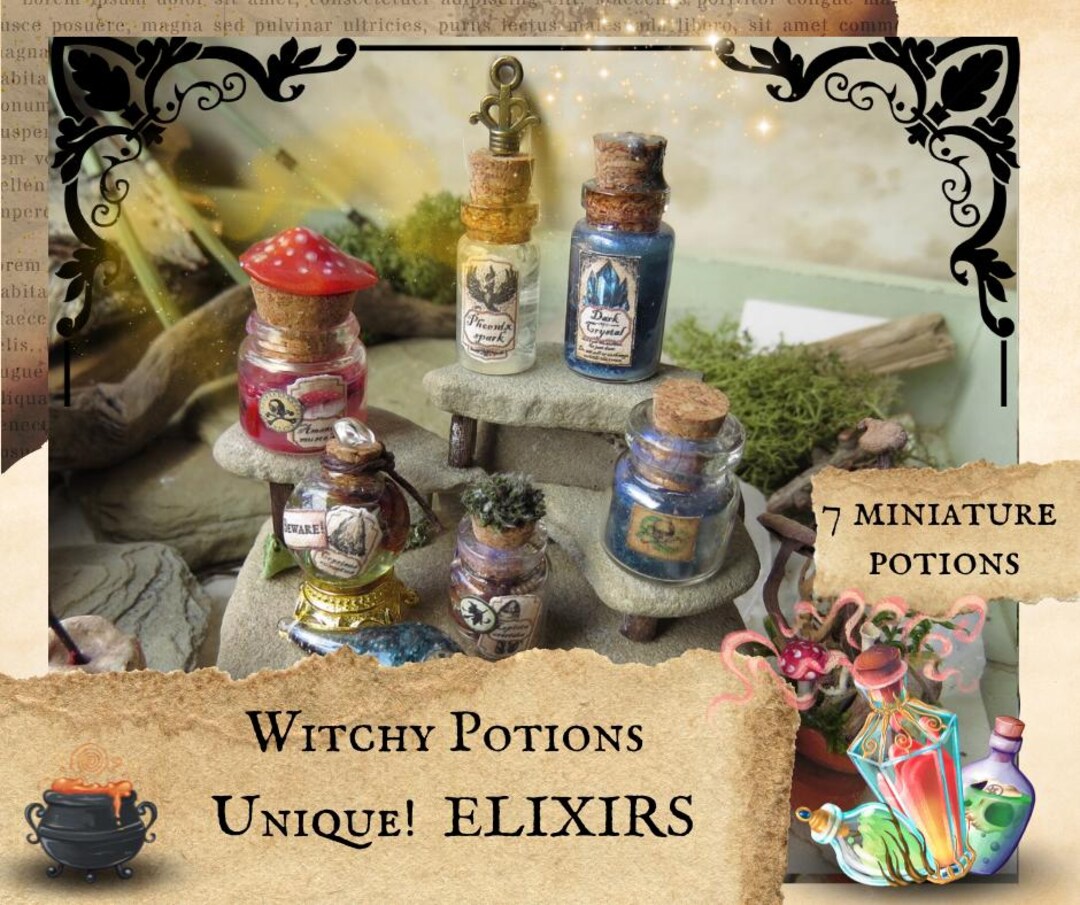 7 Miniature Potions Witchy! ELIXIRS Unique! Mini Glass Bottles. - Etsy