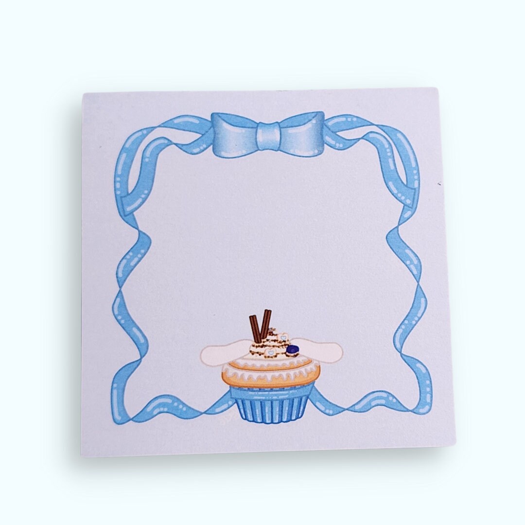 Blue Kawaii Cupcake Sticky Notes| 3x3 25 Pg Sticky Notes| Hand Drawn ...