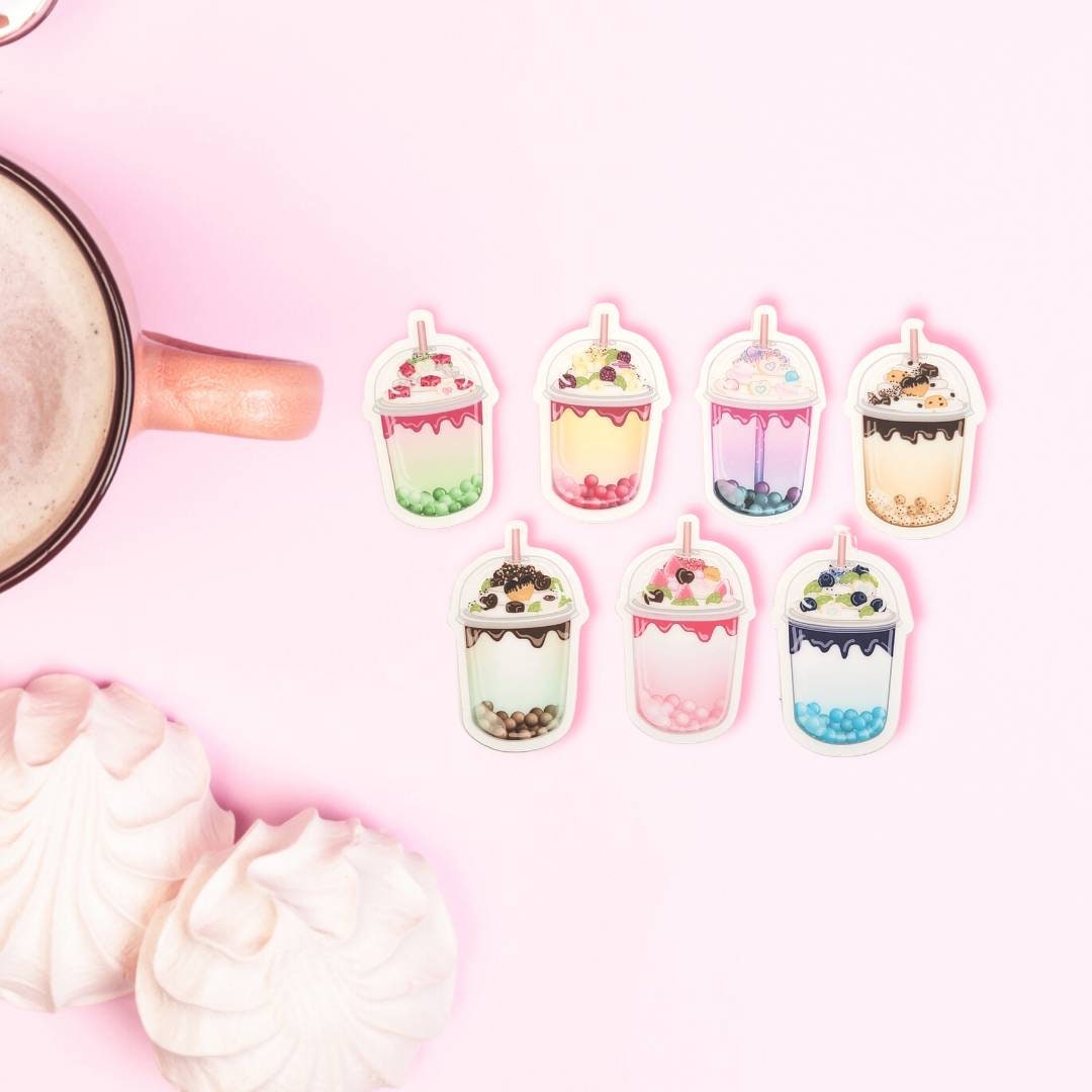 Boba Tea Sticker Pack All 11 Included Clear Waterproof Vinyl | Etsy