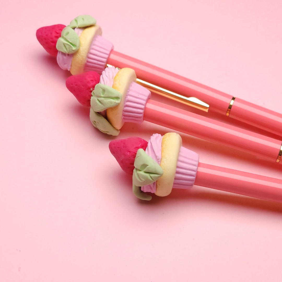 Strawberry Cupcake Pen| Black Ink Slim-line Pen| Kawaii Stationary ...
