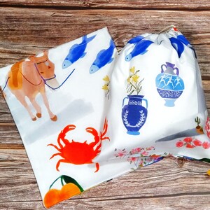 Reusable Gift Bags, Santorini , Greece Drawstring Fabric Bags - Etsy