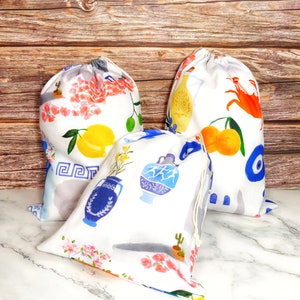 Reusable Gift Bags, Santorini , Greece Drawstring Fabric Bags - Etsy