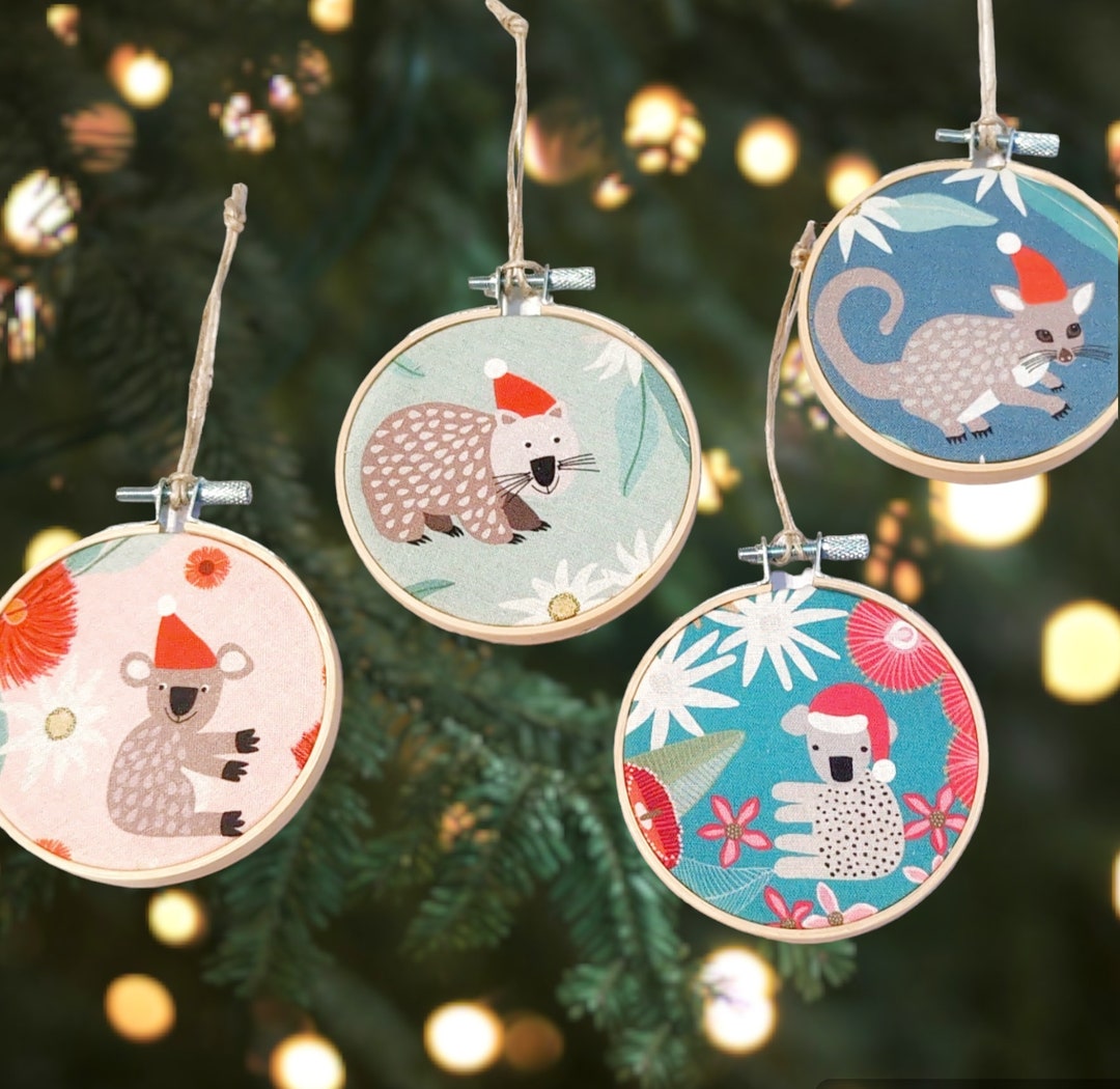 Australian Animals Christmas Baubles Decoration, Set of 4, Embroidery ...