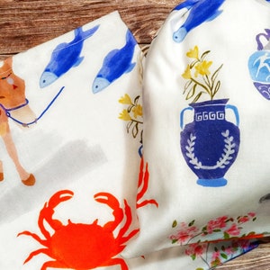 Reusable Gift Bags, Santorini , Greece Drawstring Fabric Bags - Etsy