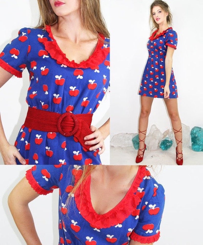 True Vintage Dress. Vintage 60s Dress. Red Apple Mini Dress. Vintage ...