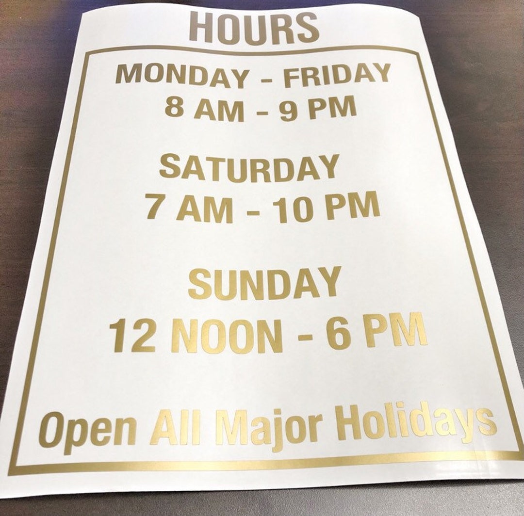 Business Hours Decal Business Hours Vinyl Sticker Custom - Etsy