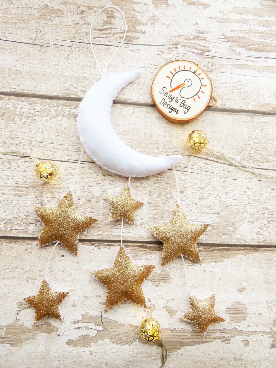 Moon and Star Wall Hanging - Gold Star and Moon, Nursery Decor, Moon ...