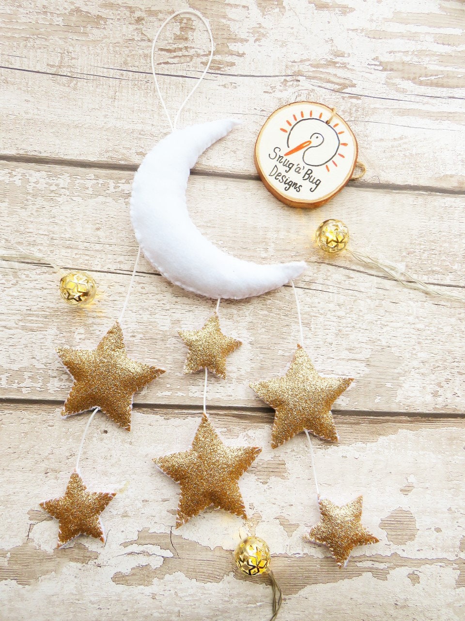 Moon and Star Wall Hanging Gold Star and Moon Nursery - Etsy
