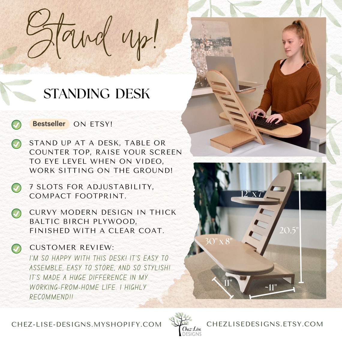 Standing Desk Converter Stand Made in Wood - Multi-position Laptop and ...