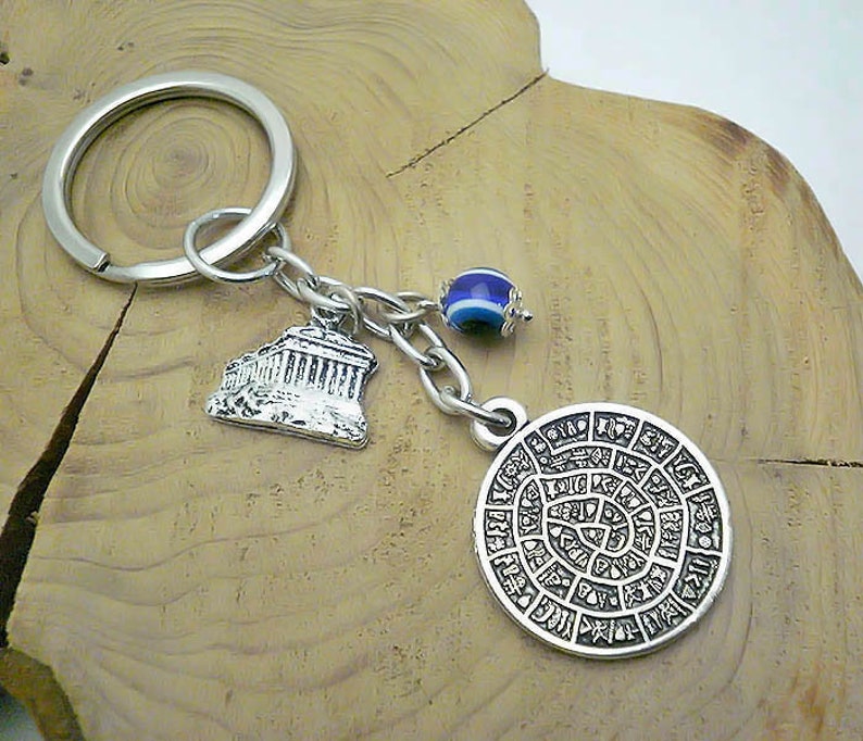 Disk Keychain, Phaistos Disk Keychain, Greek Keyring, Acropol Keyring ...