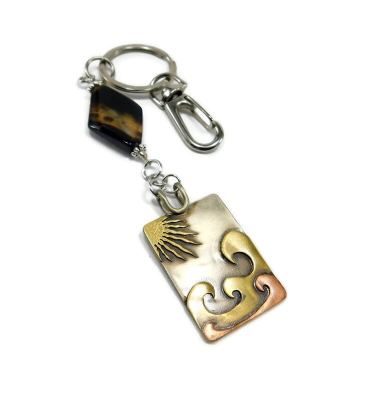 Handmade Keyring Gift Modern Accessory Waves and Sun Gift - Etsy UK