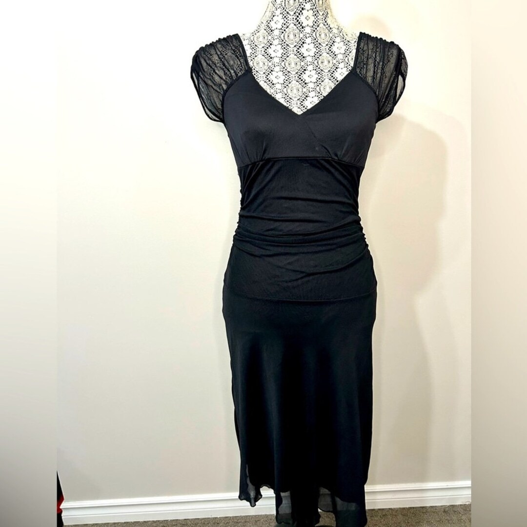 Le Chateau Vintage 90s Black Formal LBD Fully Sheer Cap Sleeve Midi ...