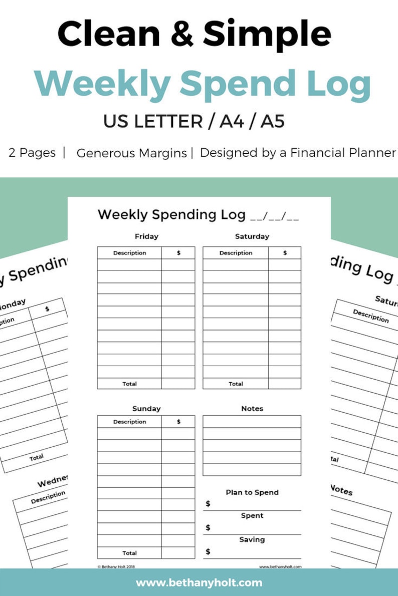 Weekly Budget, Spending Log, Budget Planner, Weekly Finance Tracker ...