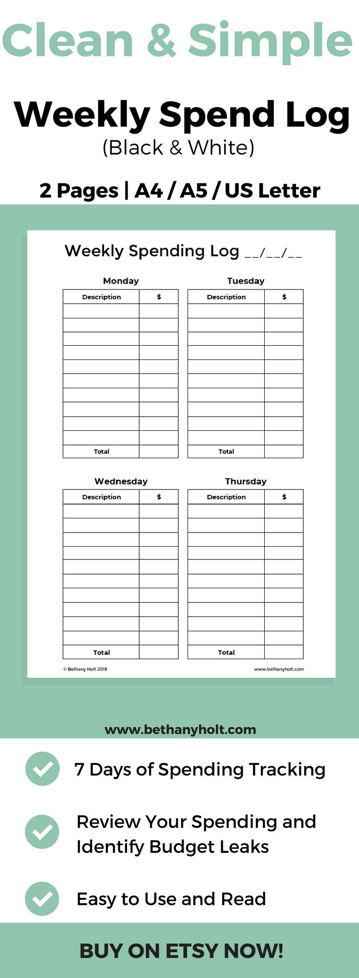 Weekly Budget, Spending Log, Budget Planner, Weekly Finance Tracker ...