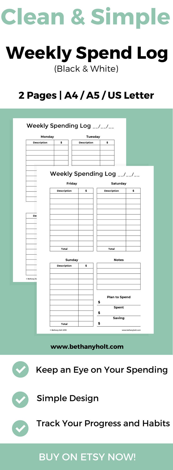 Weekly Budget, Spending Log, Budget Planner, Weekly Finance Tracker ...