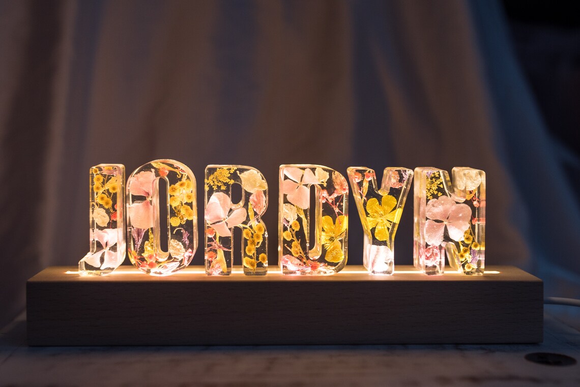 Floral Resin Letters With LED Stand // Made to Order - Etsy UK