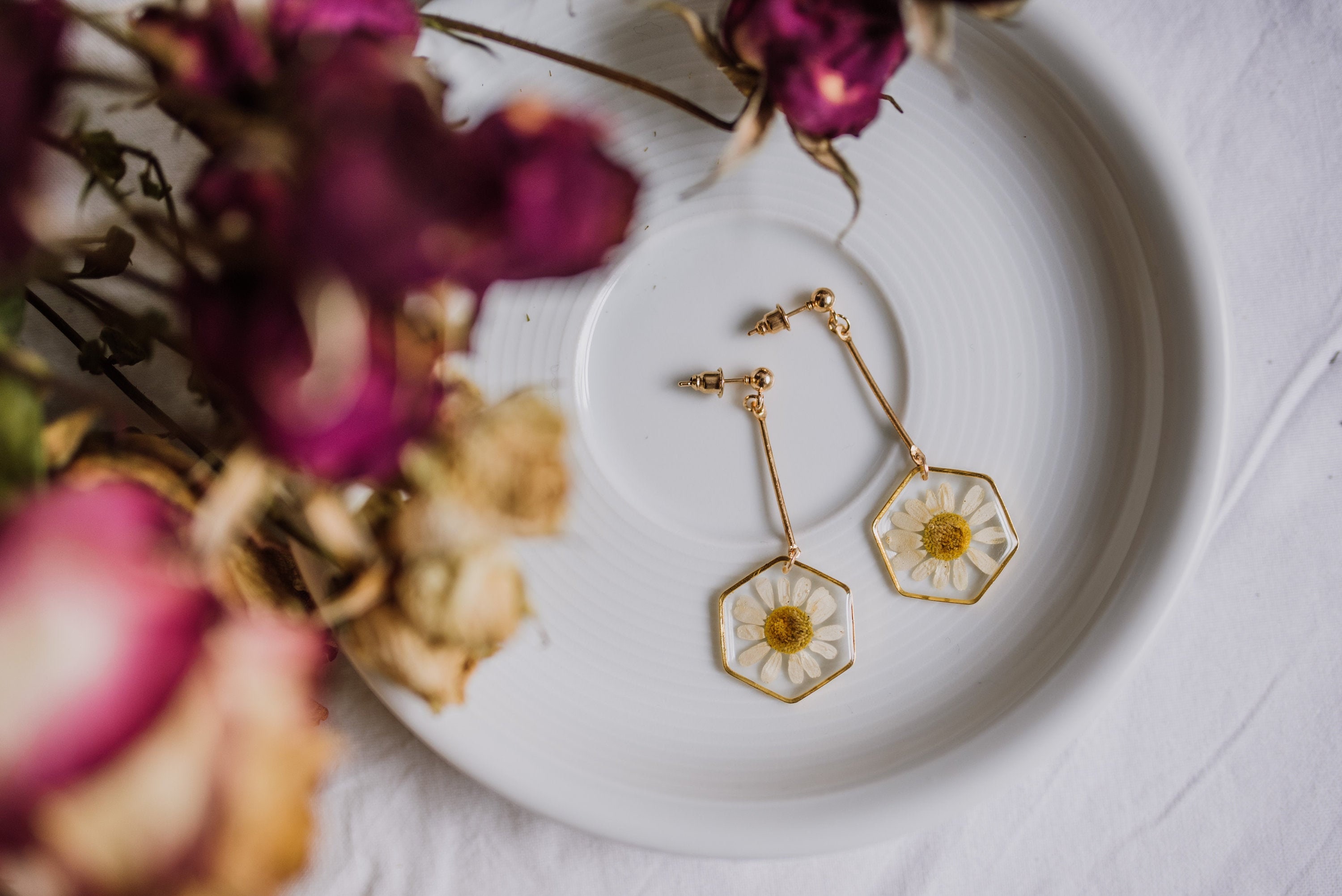 Real Flower Earrings Botanical Jewellery Pressed Flower - Etsy
