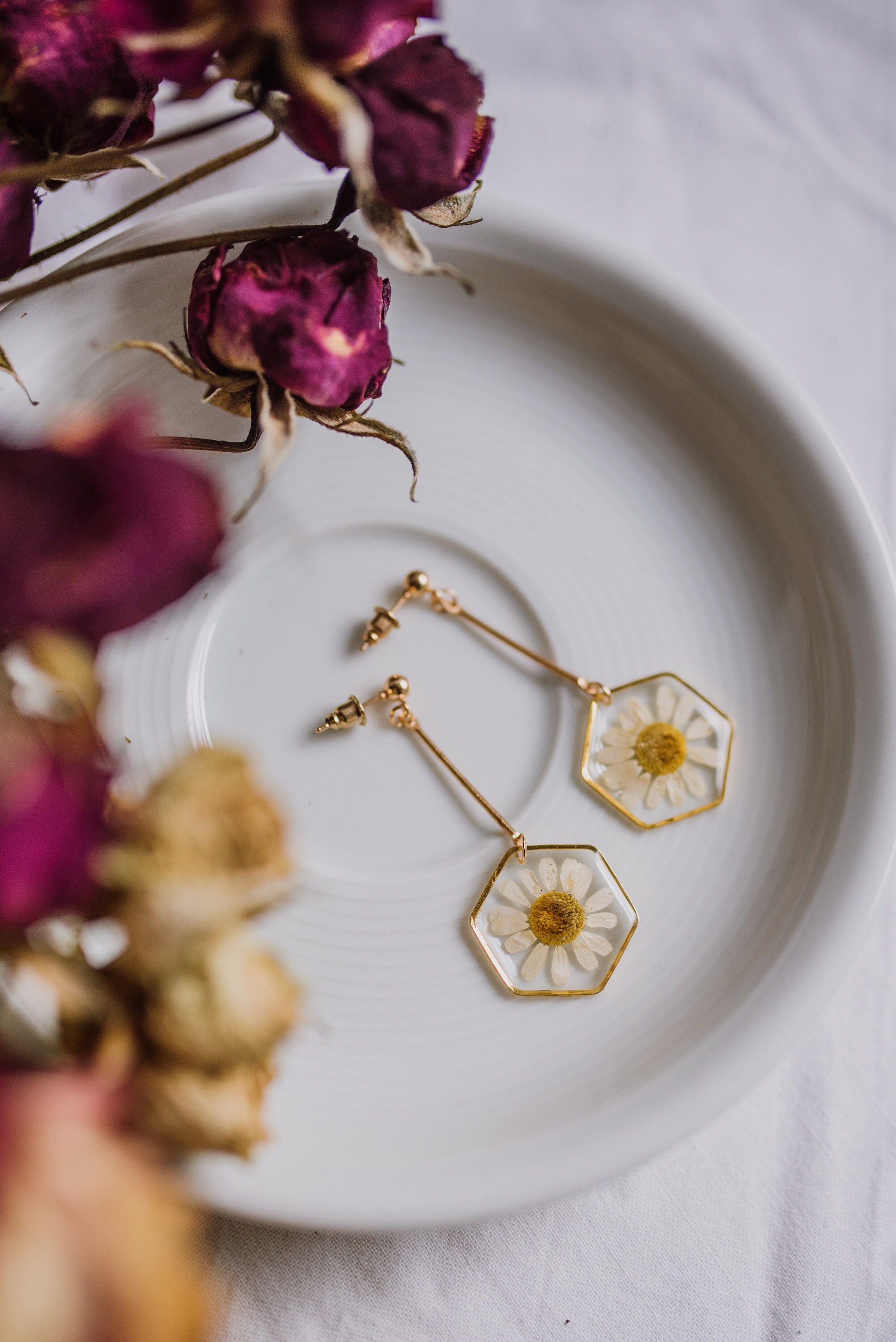 Real Flower Earrings Botanical Jewellery Pressed Flower - Etsy
