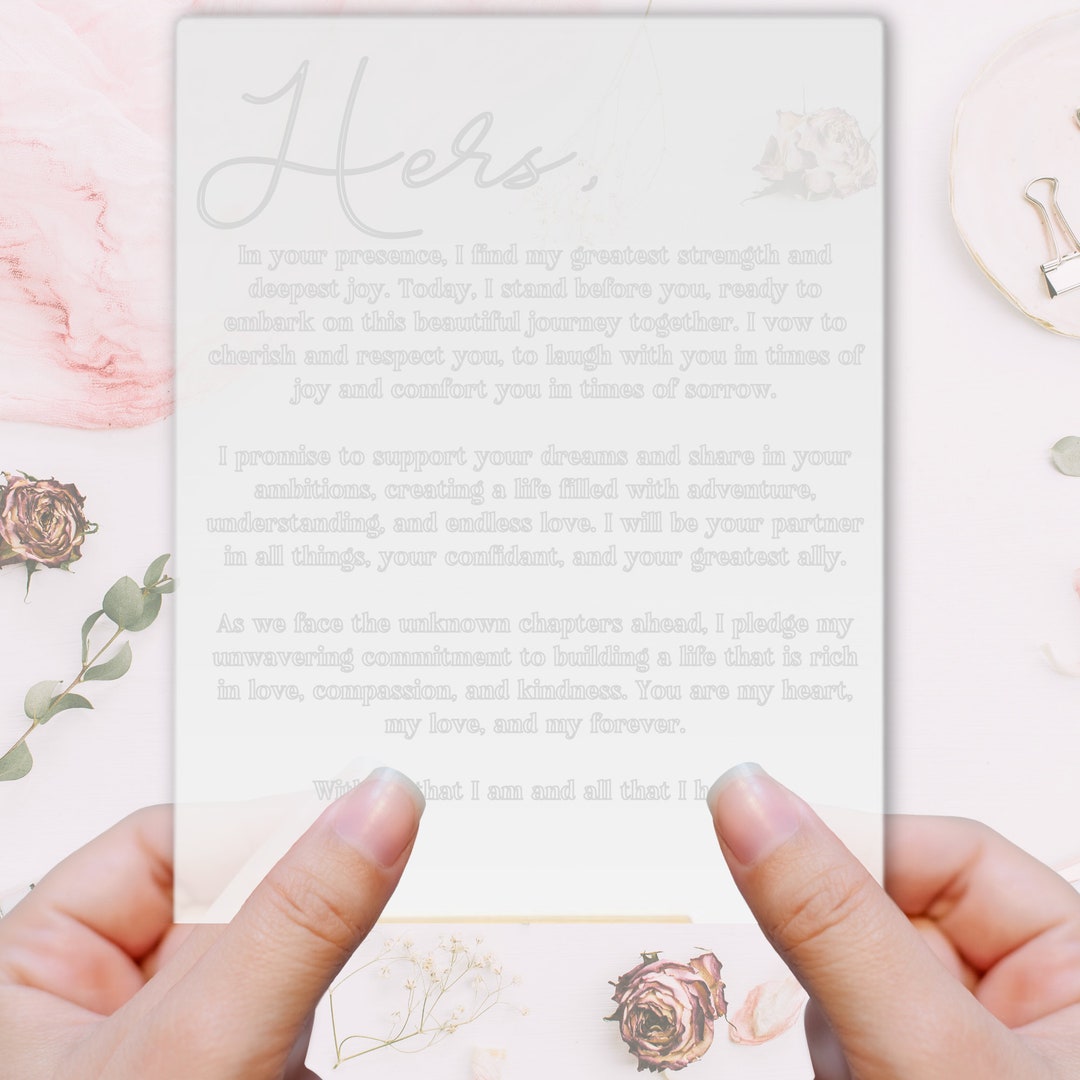 Acrylic Vow Keepsake Engraved Vow Frame Wedding Vows Print Anniversary ...