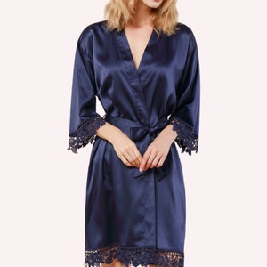 Navy Satin Robe, Bridal Party Robe, Perfect Gift for Robes,navy Wedding ...