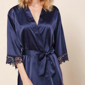 Navy Satin Robe, Bridal Party Robe, Perfect Gift for Robes,navy Wedding ...