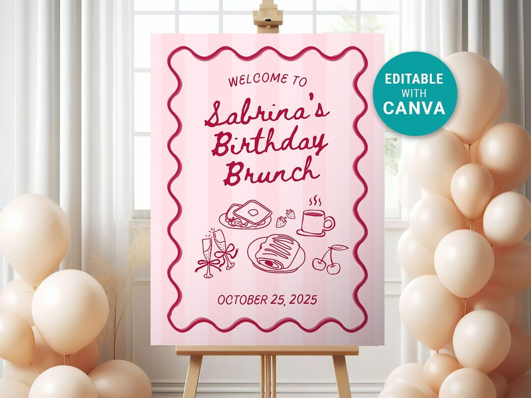 EDITABLE Birthday Brunch Sign Canva | DIY Bridal Brunch Sign Template ...