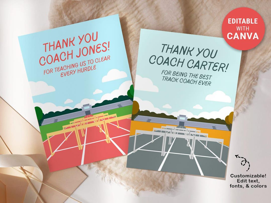 PRINTABLE Track Coach Thank You Card Canva Template, Editable Coach ...