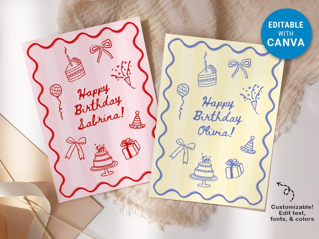 Personalized Birthday Card Canva Template Printable, Editable Cute ...