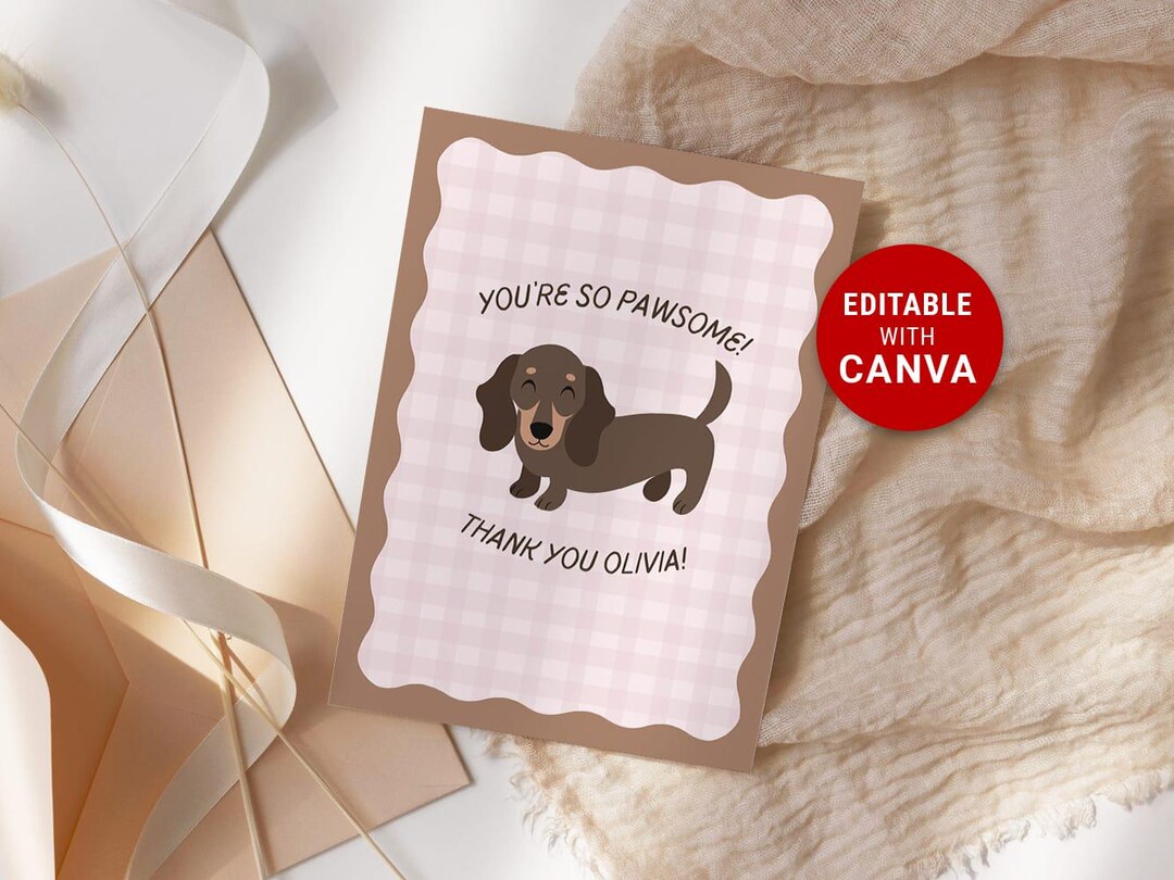 PRINTABLE Dog Thank You Card Canva Template, Editable Dachshund Dog ...