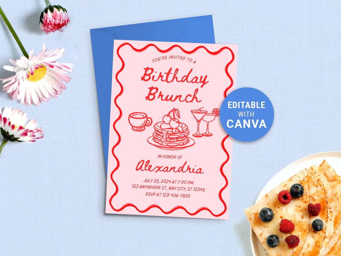 EDITABLE Birthday Brunch Invitation Canva | DIY Bridal Brunch Invite ...