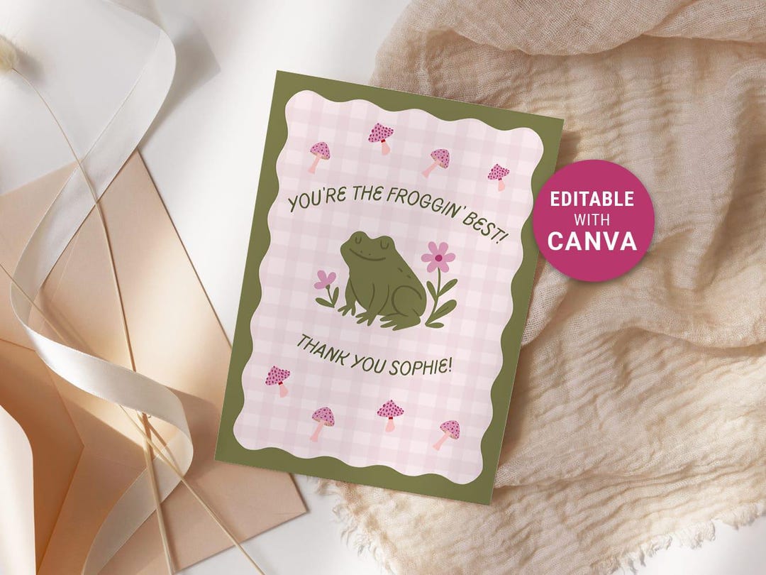PRINTABLE Frog Thank You Card Canva Template, Editable Frog Mushroom ...