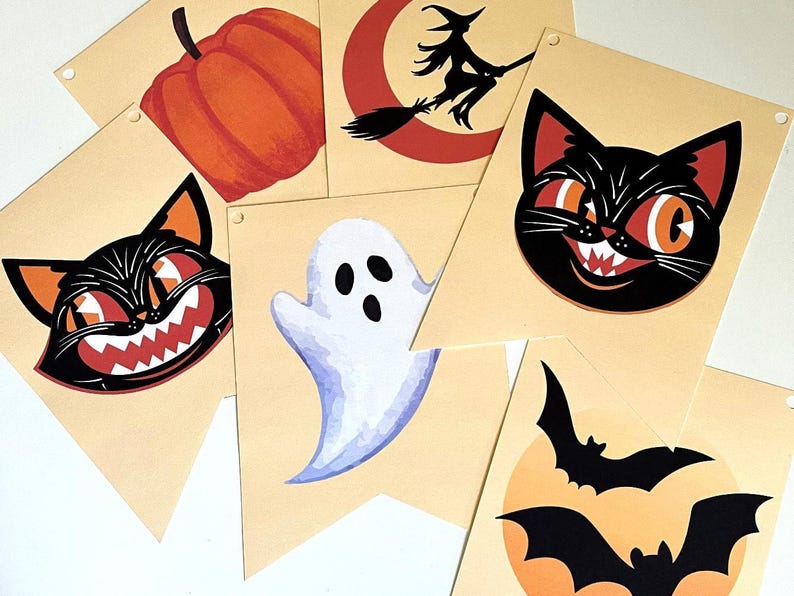 Printable Halloween Garland, Retro Vintage Style Halloween Banner ...
