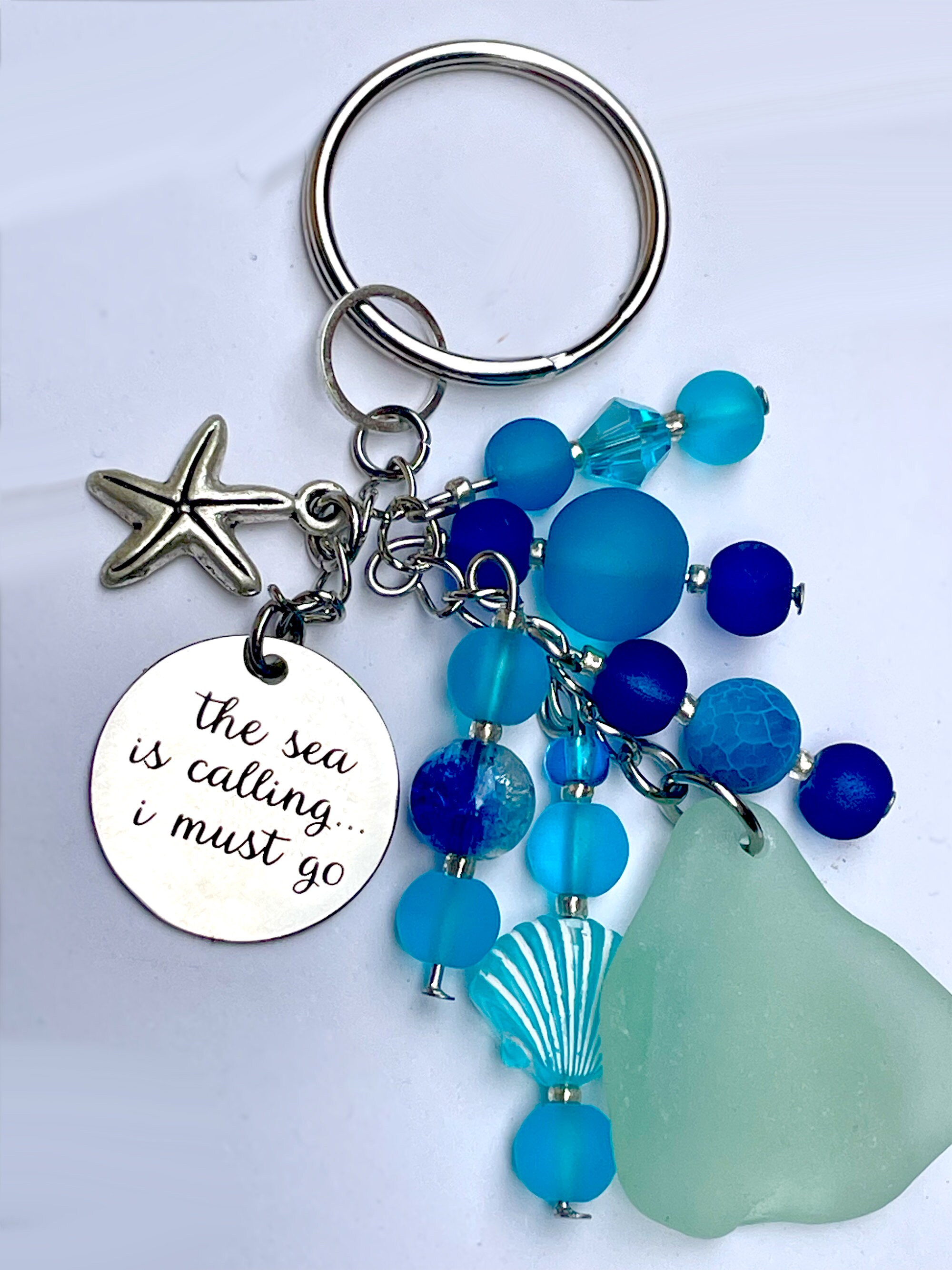 Key-chain Lucky Charms Beach Lovers Gift Sea Glass Key Chain Bridesmaid ...