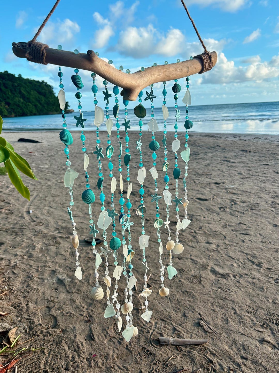Coastal Sun Catcher - Wind Chime / Beach Glass & Shell, Beads and ...