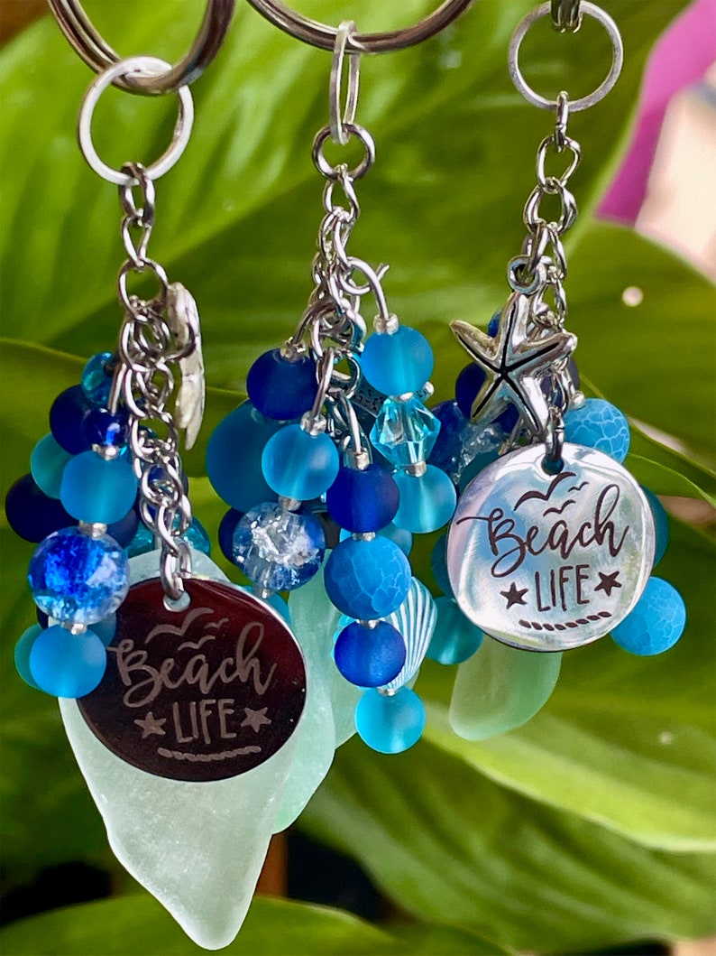 Key-chain Lucky Charms Beach Lovers Gift Sea Glass Key Chain Bridesmaid ...