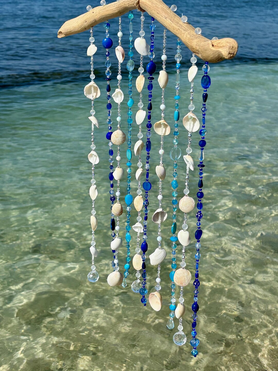 Tropical Wind Chime and Sun Catcher With Sea Shells, Glass Beads, and ...